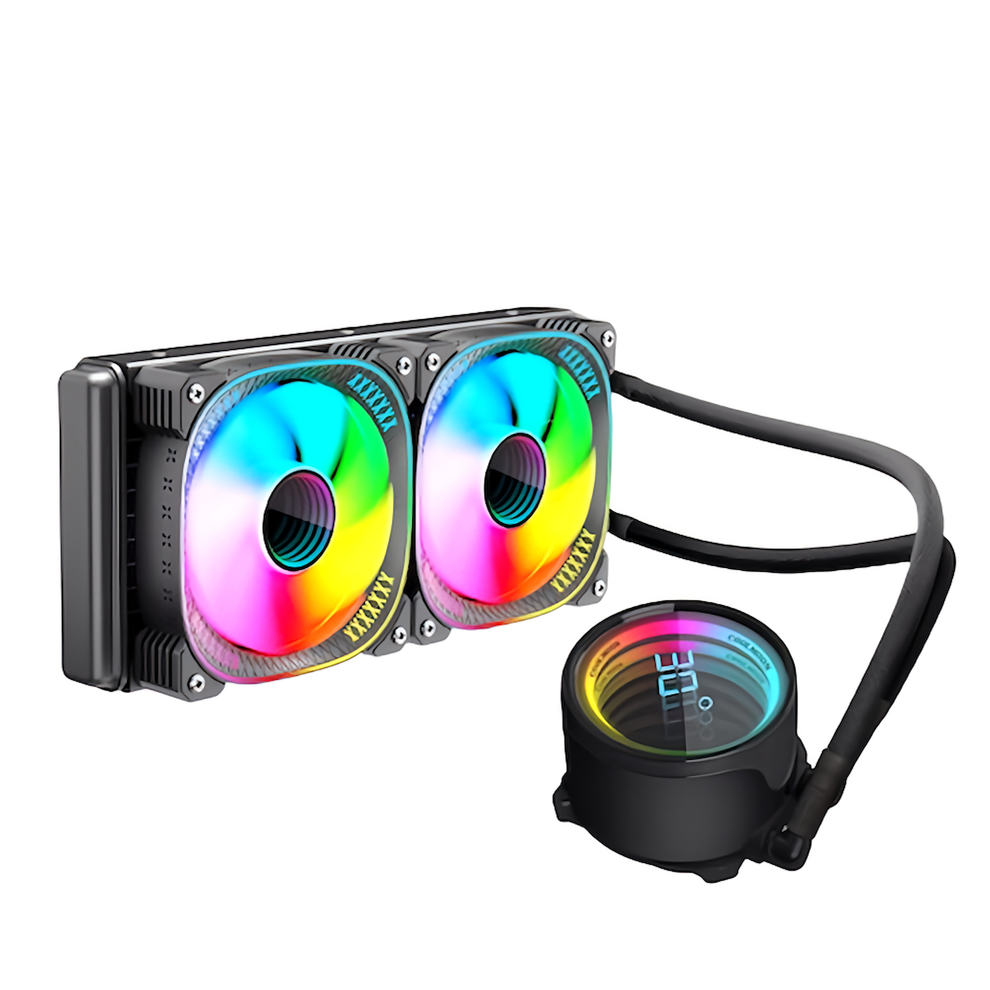 COOLMOON 簡易水冷クーラー 240mm 温度表示機能付き インフィニティ―ミラー CPUクーラー LED ARGB 5v 3pin ...