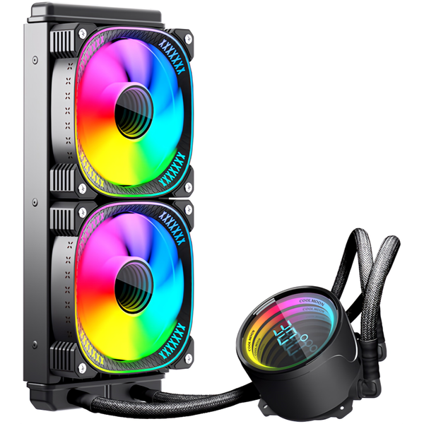 COOLMOON 簡易水冷クーラー 240mm 温度表示機能付き インフィニティ―ミラー CPUクーラー LED ARGB 5v 3pin ...