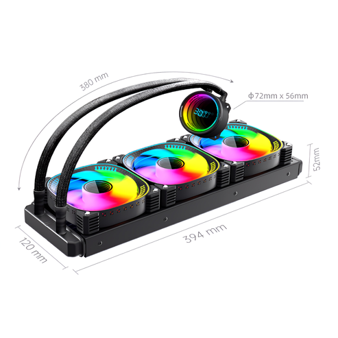 COOLMOON 簡易水冷クーラー 360mm 温度表示機能付き インフィニティ―ミラー CPUクーラー LED ARGB 5v 3pin ...